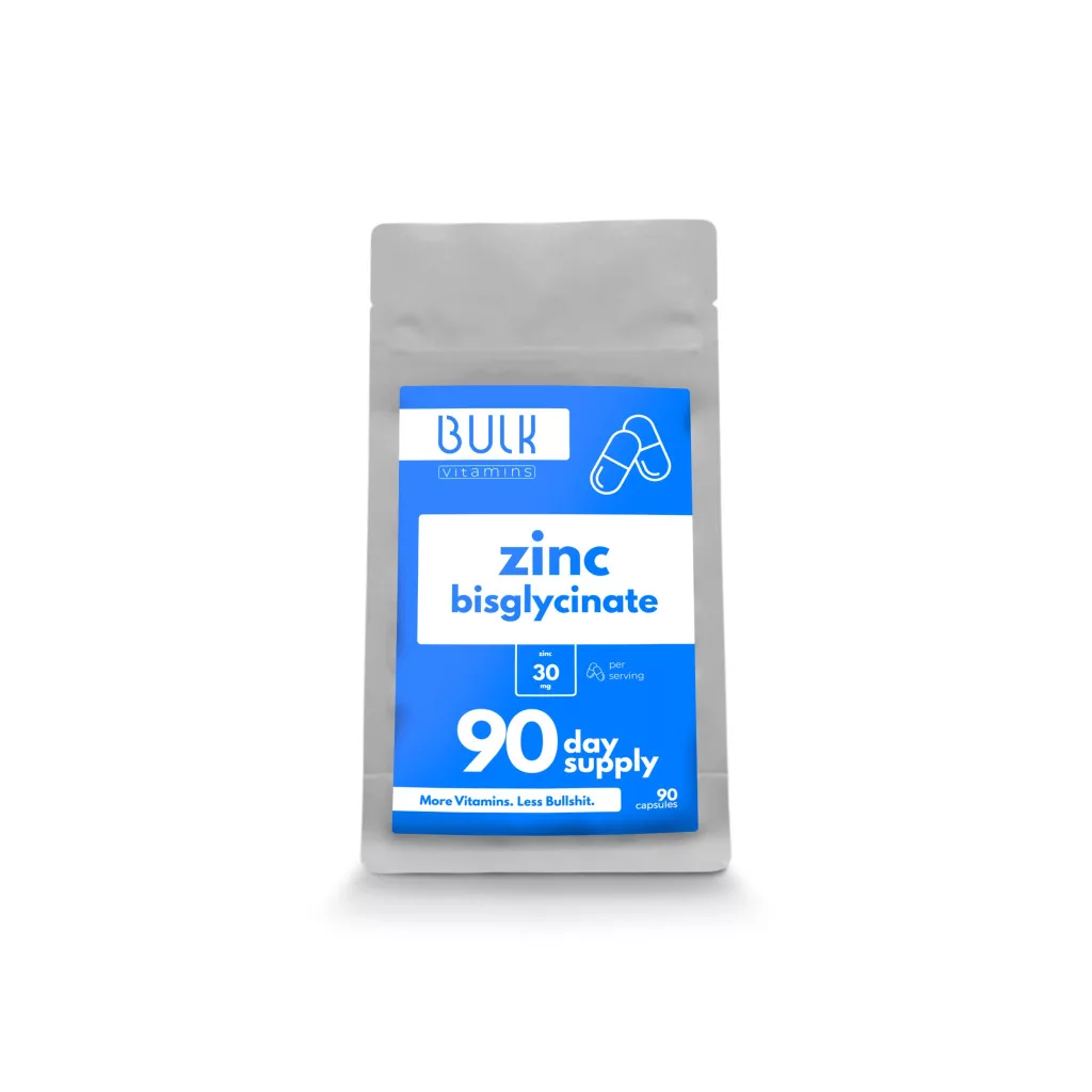 Zinc Bisglycinate 30 mg – 90 Capsules – 90 Day Supply – Bulk
